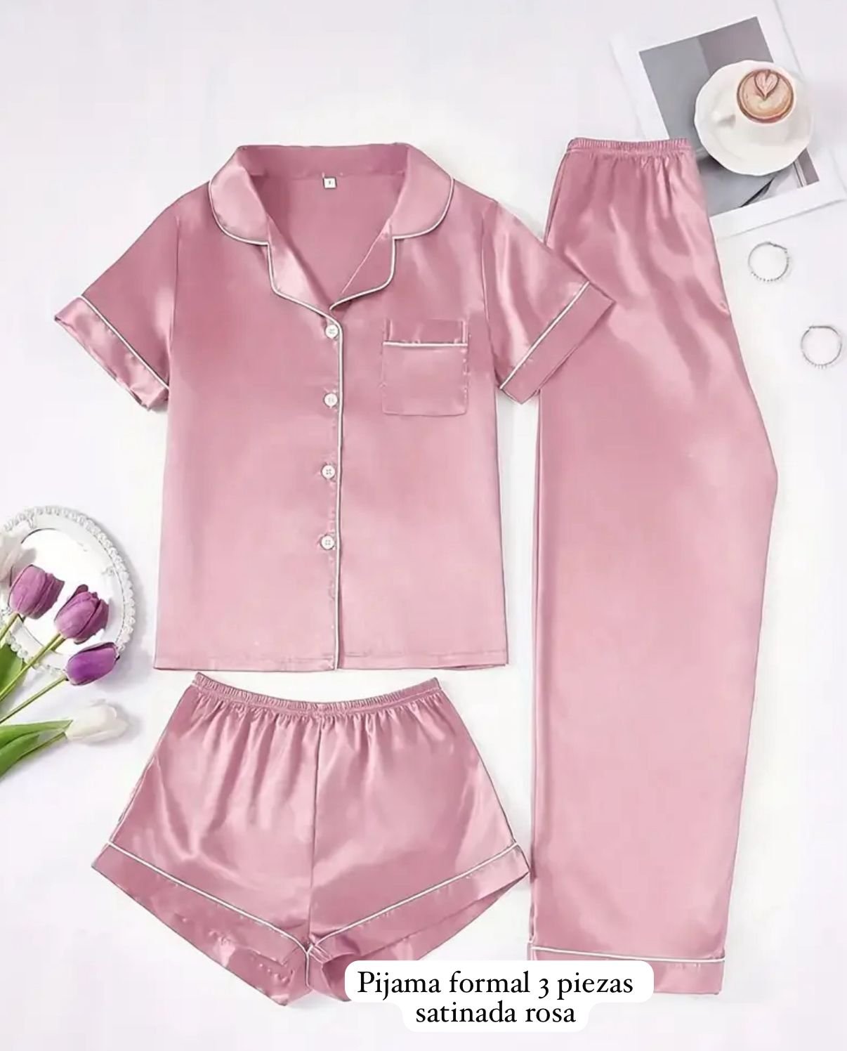 Pijama formal con short y pantalón rosa – Lencería, Ropa Interior y ...
