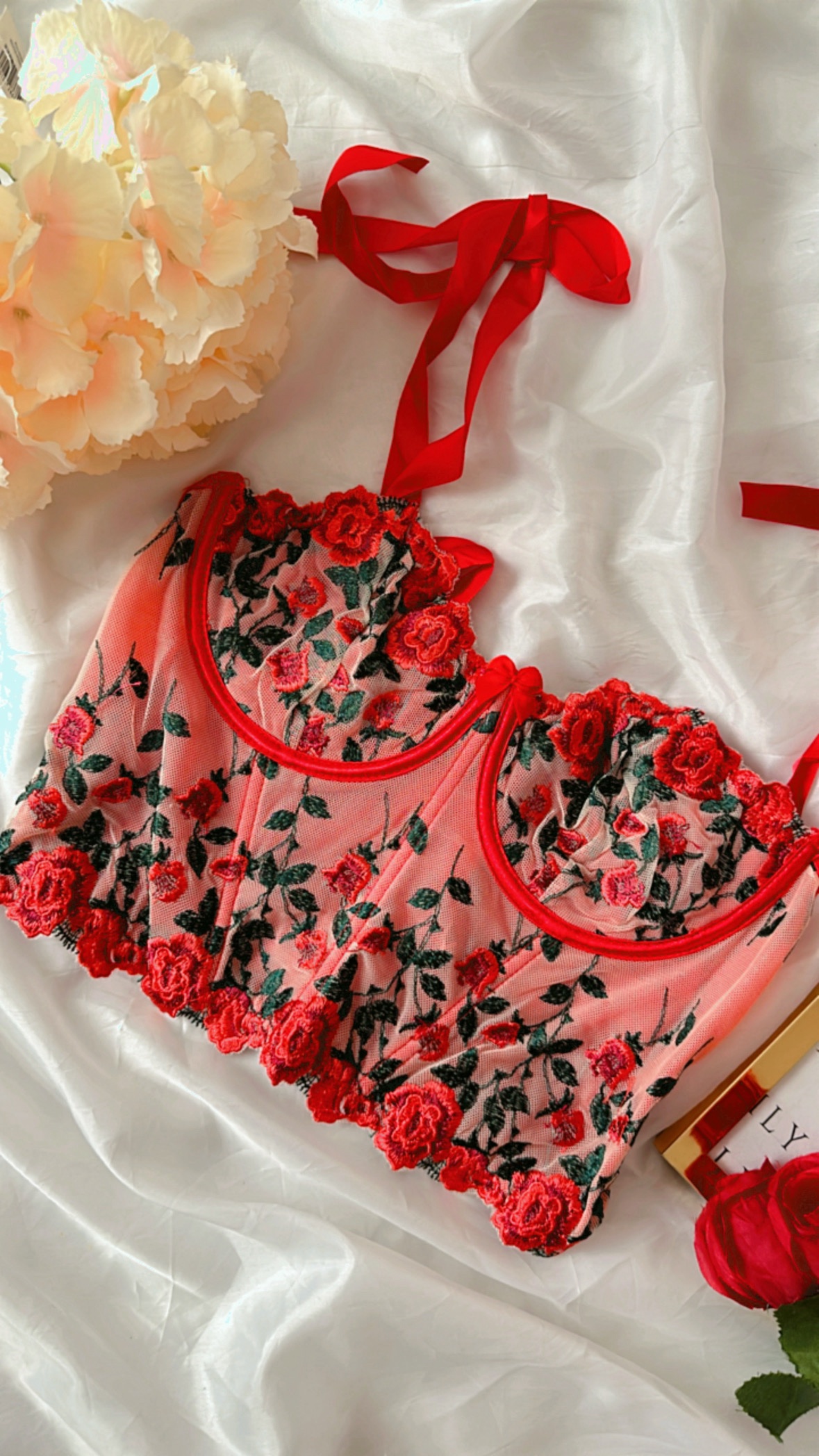 Bustier rojo con flores – Lencería, Ropa Interior y Accesorios en México