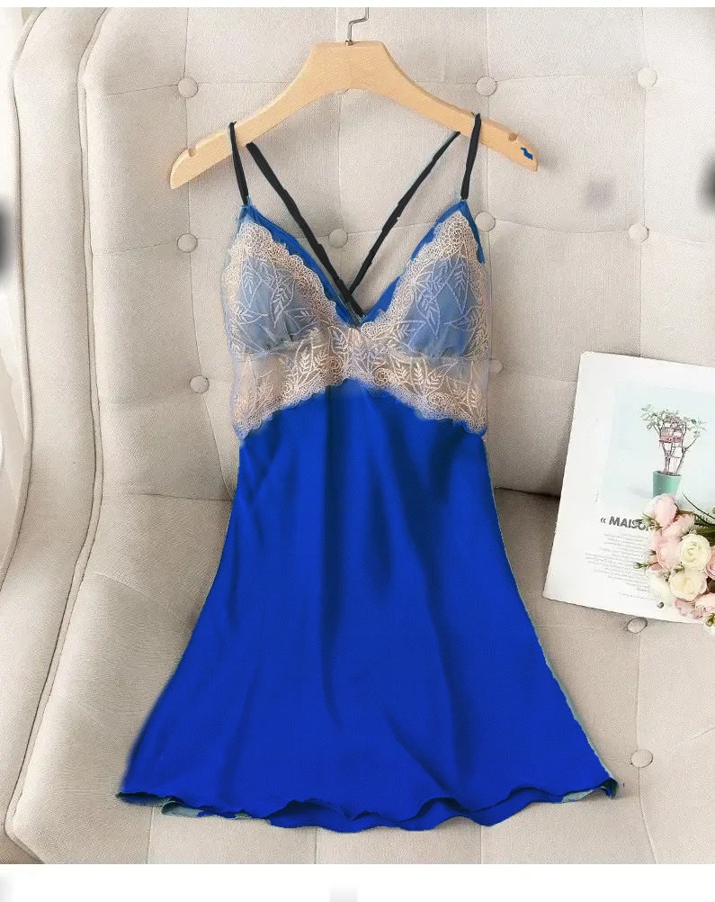 Vestido Pijama Azul Satin 💙cu Lencería Ropa Interior Y Accesorios En México
